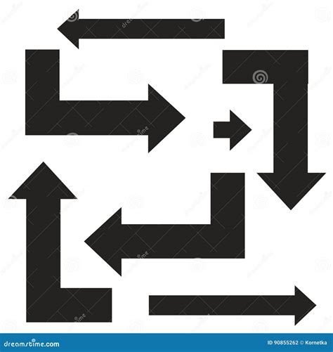 Set Black Arrows Symbol Right Turn Left Turn Angle Forward