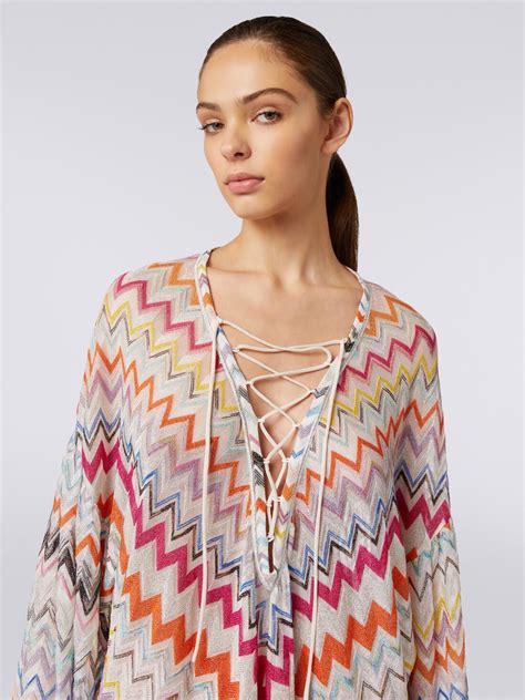 Short Cover Up Kaftan With Zigzag Pattern And Lurex Multicoloured Missoni