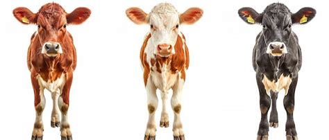 Premium Photo Portrait Of Three Different Color Cows Isolated In A