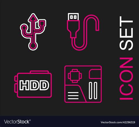 Set Line Motherboard Digital Chip Hard Disk Drive Vector Image