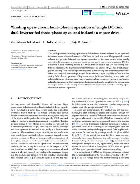 Pdf Winding Open‐circuit Fault‐tolerant Operation Of Single Dc‐link