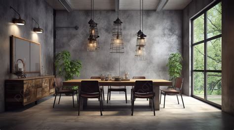 3d 렌더링 콘크리트 벽과 높은 천장을 갖춘 산업 로프트 스타일의 식당 고급스러운 인테리어 식당 고급 아파트 배경 일러스트 및 사진 무료 다운로드 Pngtree