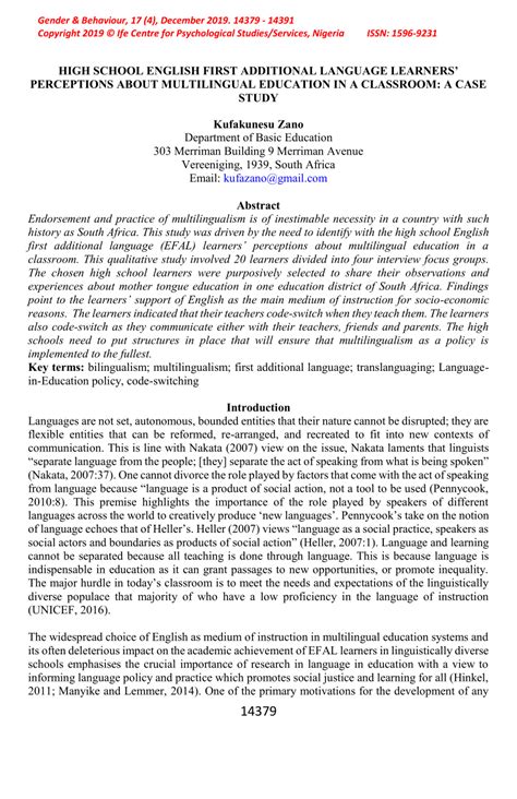 Pdf High School English First Additional Language Learners