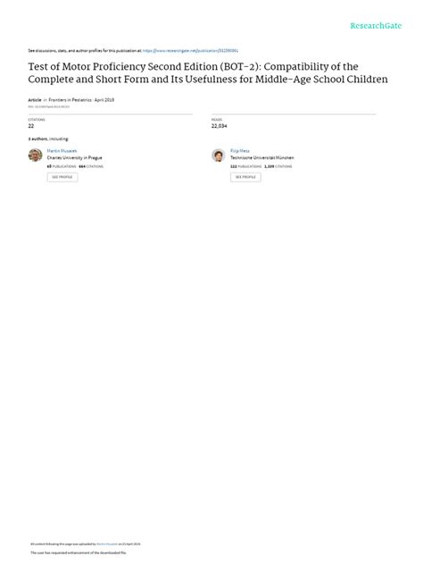 Test Of Motor Proficiency Second Edition Bot 2 Compatibility Of The