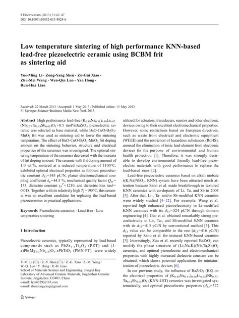 Pdf Low Temperature Sintering Of High Performance Knn Based Lead Free