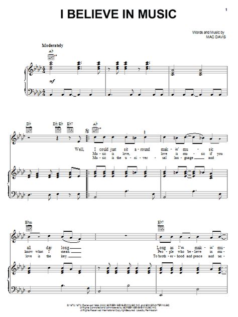 Mac Davis I Believe In Music Sheet Music Pdf Chords Page Piano Vocal Guitar Country