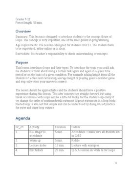Intro To Python Loops Lesson Plan Middle High Babe Unit