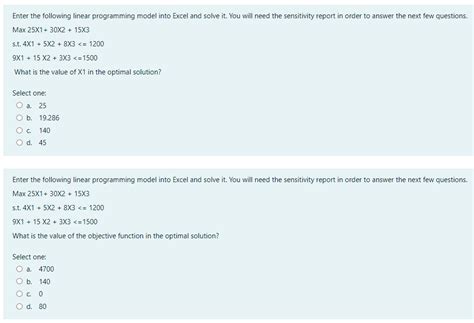 Solved Enter The Following Linear Programming Model Into Chegg