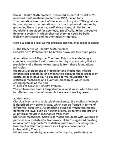 David Hilberts Sixth Problem Pdf Axiom Mathematics