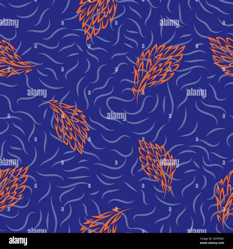 Line Art Style Scattered Simple Leaves Seamless Vector Pattern