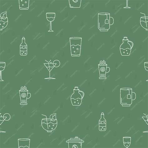 Premium Vector Different Types Of Drinks Vector Green Seamless Pattern