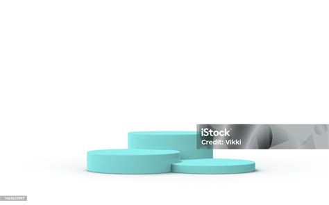 제품 프레젠테이션을 위한 3d 청록색 연단 흰색 배경에 격리된 세 개의 분할 수준 받침대 디자인 요소 3d 그림입니다 0명에 대한 스톡 사진 및 기타 이미지 Istock