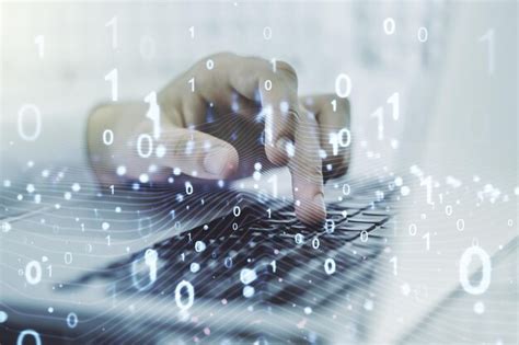 Premium Photo Creative Concept Of Binary Code Illustration And Hands Typing On Laptop On