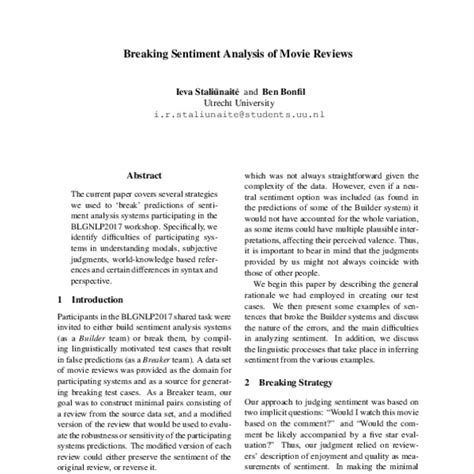 Breaking Sentiment Analysis Of Movie Reviews Acl Anthology