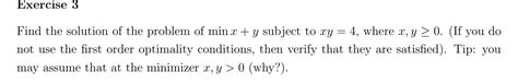 Solved Find The Solution Of The Problem Of Minx Y Subject To Chegg Com