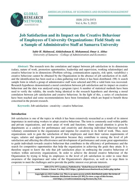 Pdf Job Satisfaction And Its Impact On The Creative Behaviour Of Employees Of University