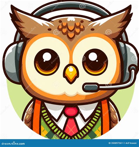 A Cartoon Owl Wearing A Headset And A Tie Stock Illustration