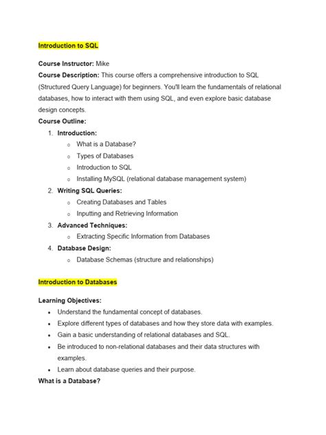 Database Course Download Free Pdf Databases Relational Database