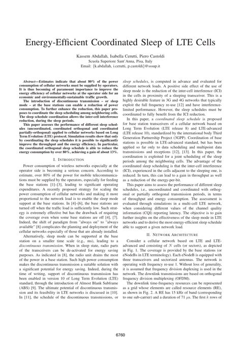 Pdf Energy Efficient Coordinated Sleep Of Lte Cells