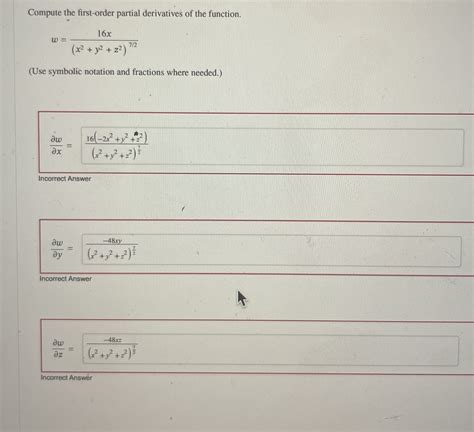 Solved Compute The First Order Partial Derivatives Of The
