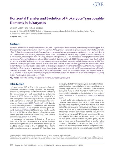 Pdf Horizontal Transfer And Evolution Of Prokaryote Transposable Elements In Eukaryotes