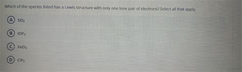 Answered Which Of The Species Listed Has A Lewis Bartleby