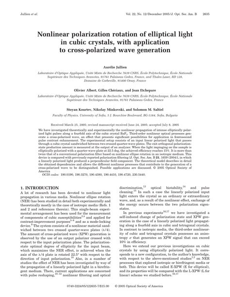Pdf Nonlinear Polarization Rotation Of Elliptical Light In Cubic Crystals With Application To