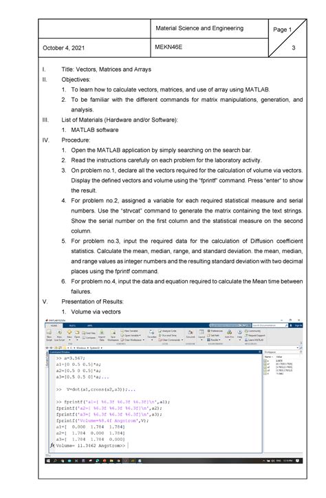 laboratory output generating vectors arrays and matrices on matlab programming languages
