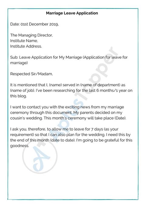 Leave Application For Marriage Sample Letter For How To Write A Marriage Leave Letter