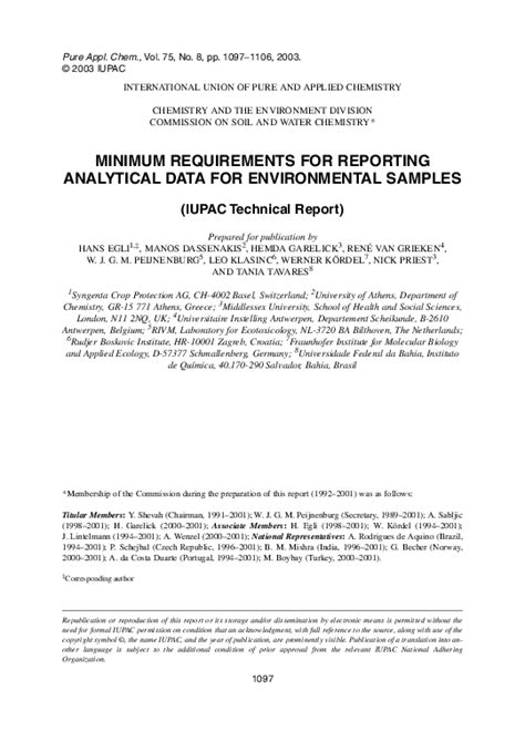 Pdf Minimum Requirements For Reporting Analytical Data For Environmental Samples Iupac