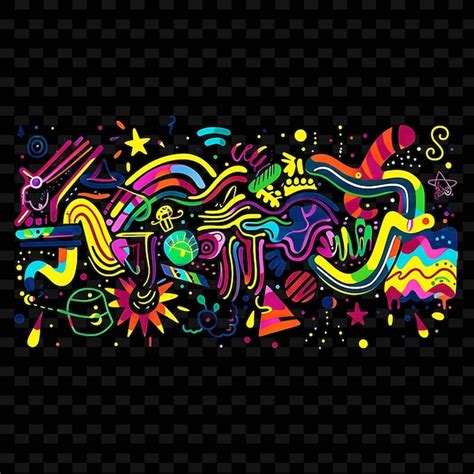 Premium Psd Png Artistic Tape Decal With Hand Drawn Illustrations And Doodl Creative Neon Y2k