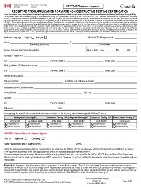 Fillable Online 8 2 1 005 Recertification Application Form For Non Destructive Testing