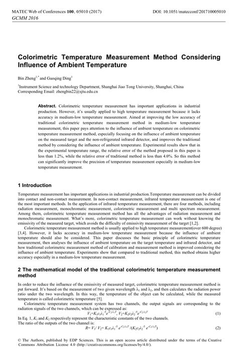 Pdf Colorimetric Temperature Measurement Method Considering Influence Of Ambient Temperature