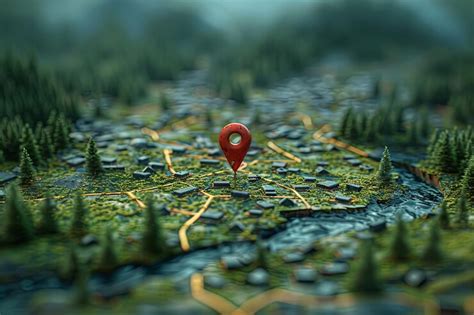 Premium Photo Red Dot On A Map Of A Forest With Houses And A River