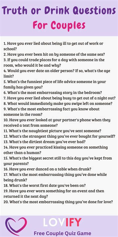 Truth or Drink Questions For Couples | Get Lovify App For Fun Couple Quizzes in 2024 | Fun ...