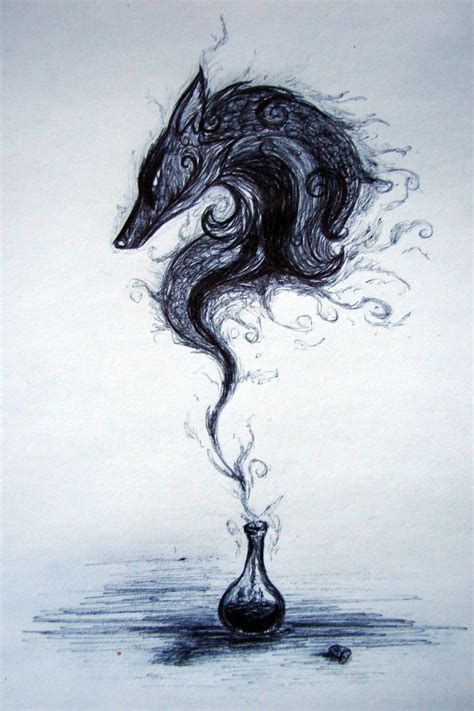 Dark Fox Spirit By Reykur On Deviantart Fox Drawing Fox Drawing