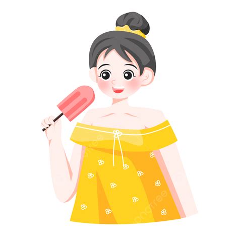 The Girl Who Eats Popsicles In The Summer Season Great Heat Summer