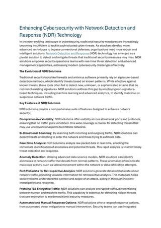 Enhancing Cybersecurity With Network Detection And Response NDR Technology PDF