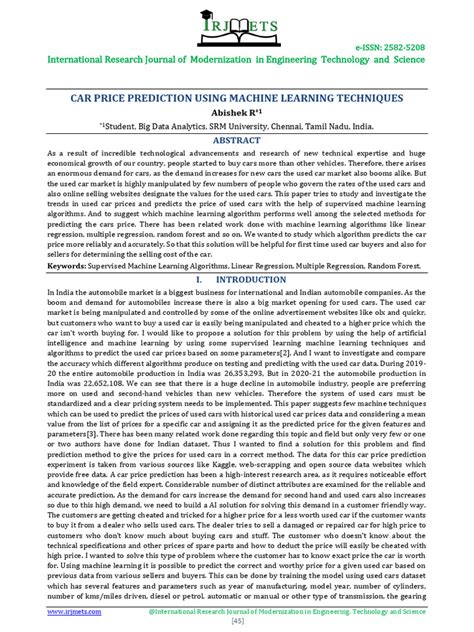 Car Price Prediction Using Ai Pdf Machine Learning Regression Analysis
