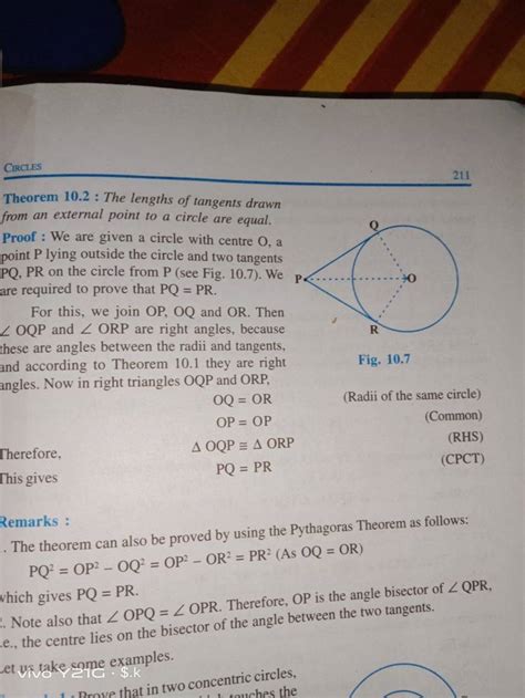 Circles 211 Theorem 102 The Lengths Of Tangents Drawn From An External