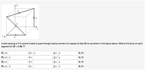 Solved A Wire Carrying A 7 A Current Is Bent To Pass Through Various Corners Of A Square Of