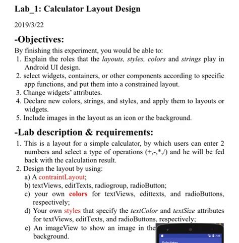 Solved Lab 1 Calculator Layout Design 2019322 Objectives