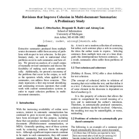 Revisions That Improve Cohesion In Multi Document Summaries A