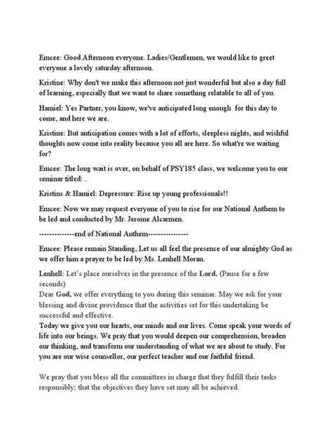 Script And Flow Of The Program Pdf Prayer