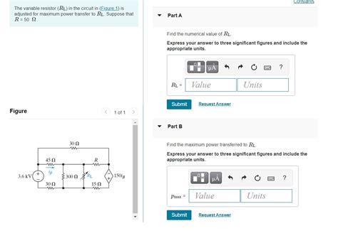 solved constants the variable resistor rl in the circuit
