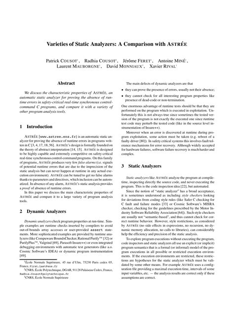 Pdf Varieties Of Static Analyzers A Comparison With Astree