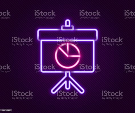 그래프 일정 차트 다이어그램 인포그래픽 검은 색 배경에 격리된 원형 그래프 아이콘이 있는 빛나는 네온 라인 프레젠테이션 보드