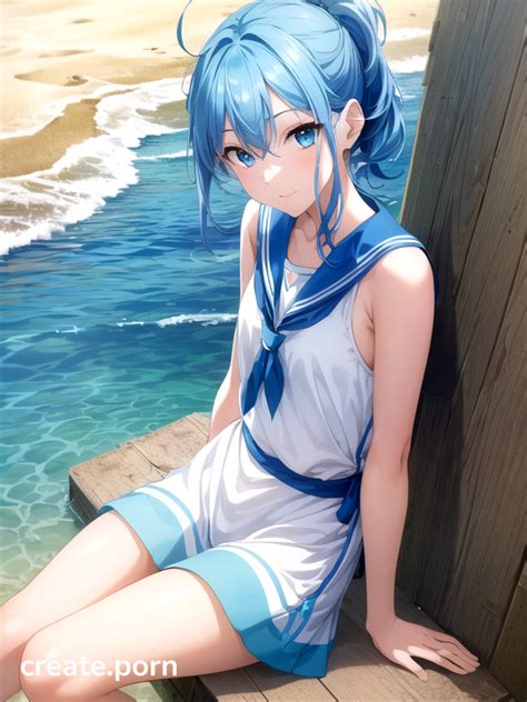 Palmes Short Aquatic Blue Hair Left Side Short Ponytail Summer Time