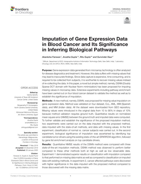 PDF Imputation Of Gene Expression Data In Blood Cancer And Its Significance In Inferring