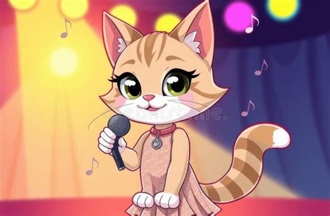 Cute Female Cat Singer At 21 12 2024 Stock Illustration Illustration Of Artistic Design